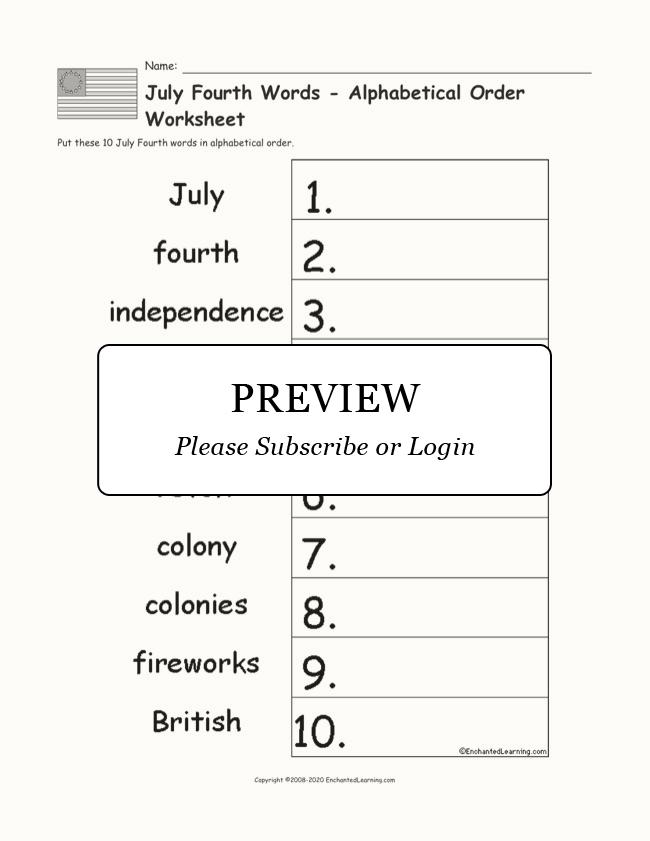 July 4th Words Alphabetical Order Worksheet Enchanted Learning July 4th Words Alphabetical Order Worksheet Enchanted Learning