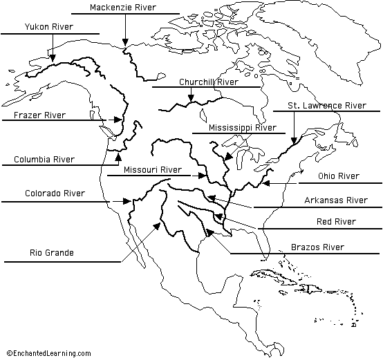 Label Rivers of North America Printout Answers - EnchantedLearning.com