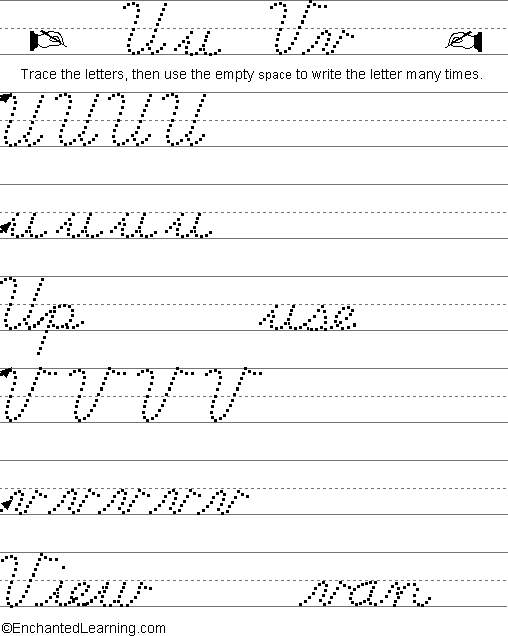 Writing Cursive Letters U V EnchantedLearning