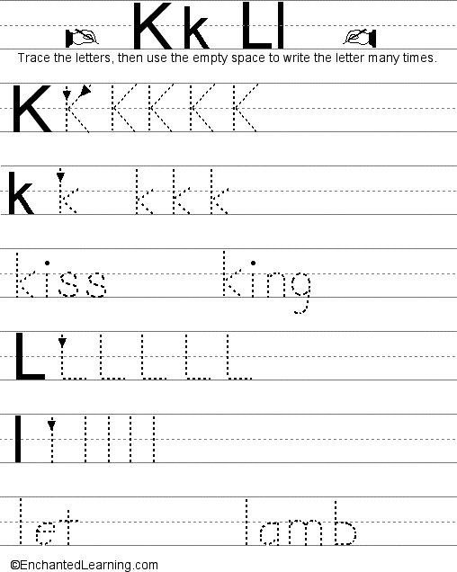 Writing letters, K-L (Traditional Style): EnchantedLearning.com