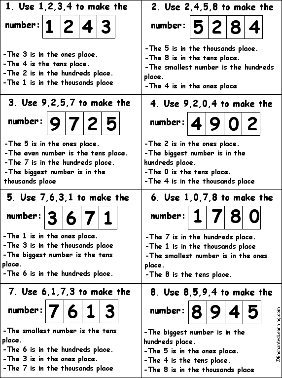 Place Value Puzzle 1 Answers EnchantedLearning