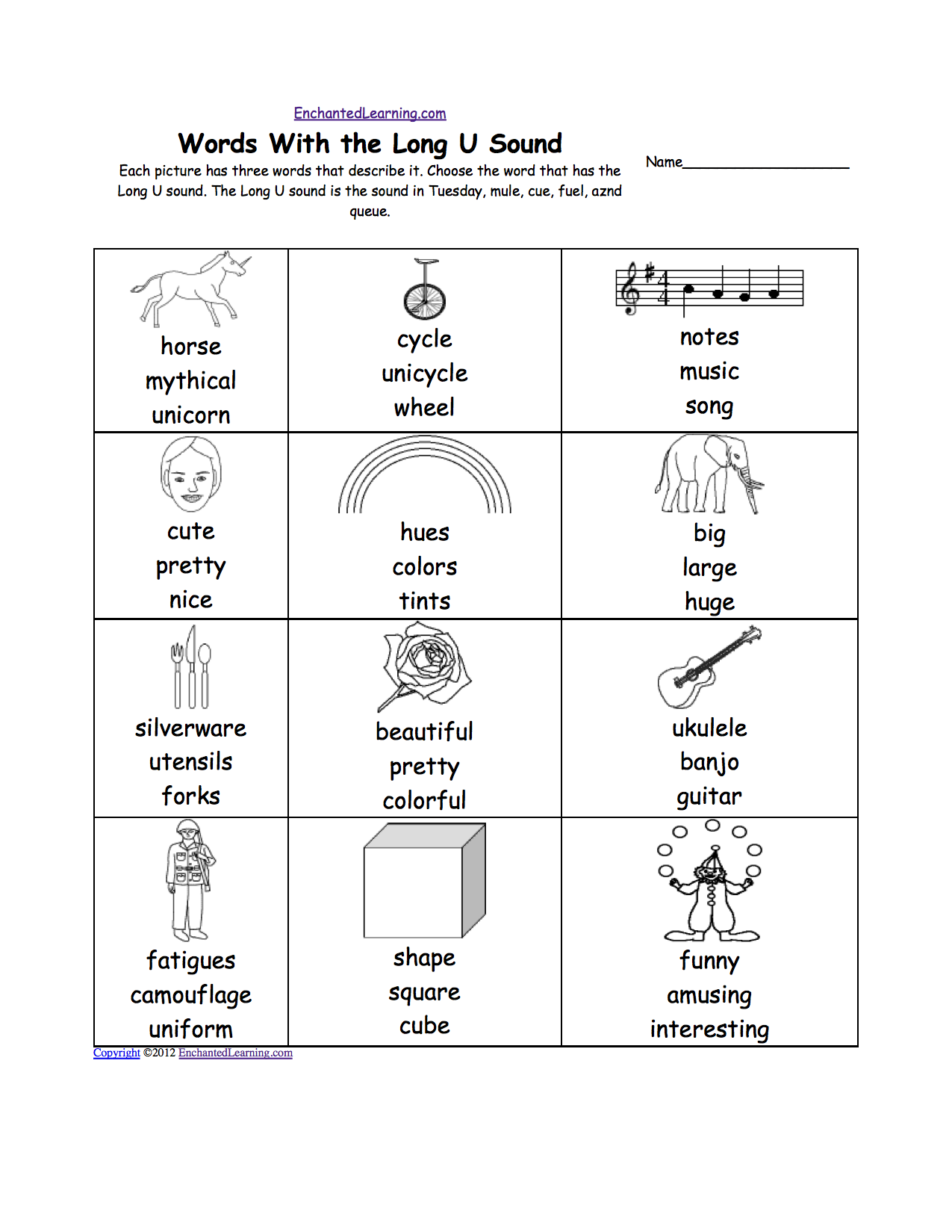 Long U Alphabet Activities At EnchantedLearning