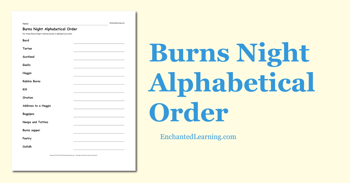 Burns Night Alphabetical Order - Enchanted Learning