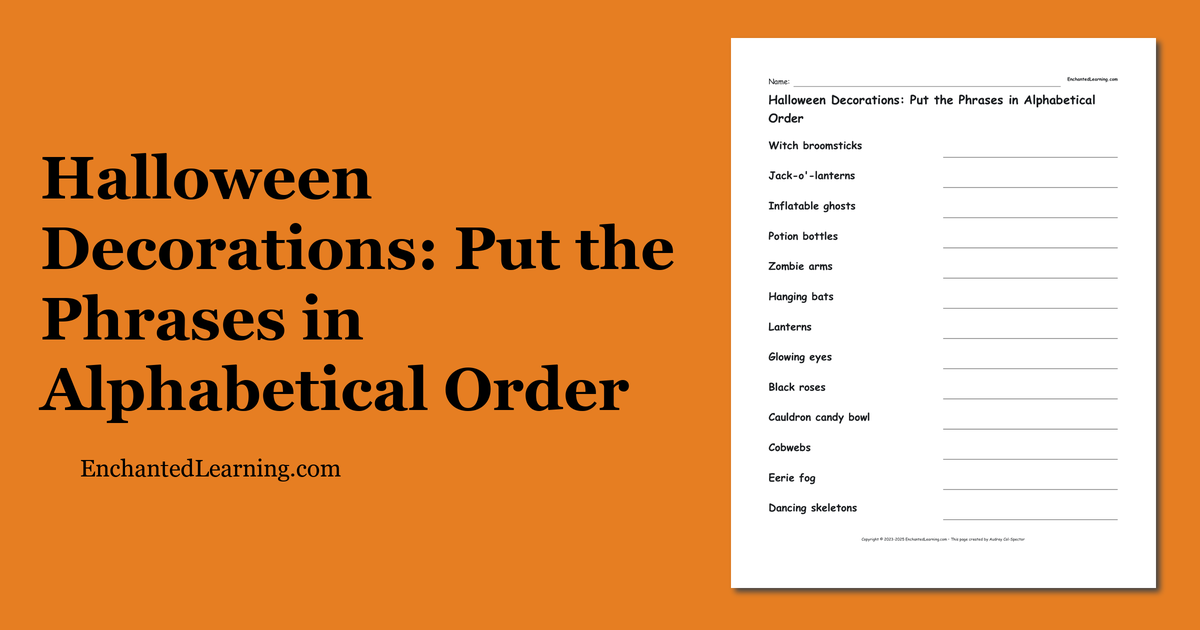 Halloween Decorations: Put the Phrases in Alphabetical Order ...