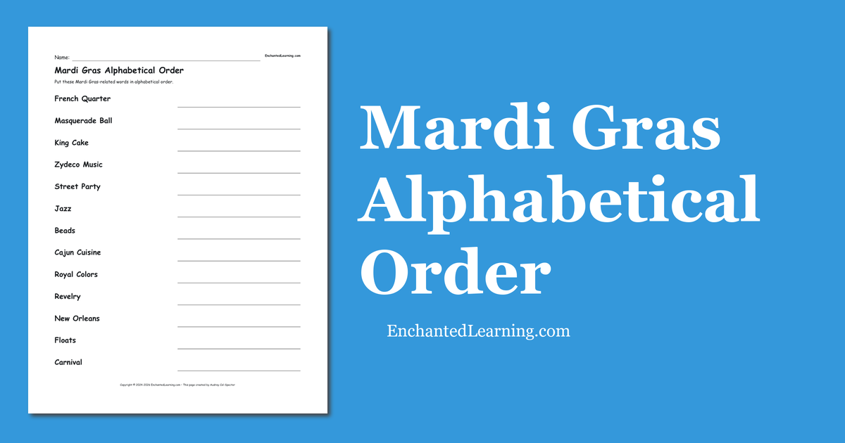 Mardi Gras Alphabetical Order - Enchanted Learning