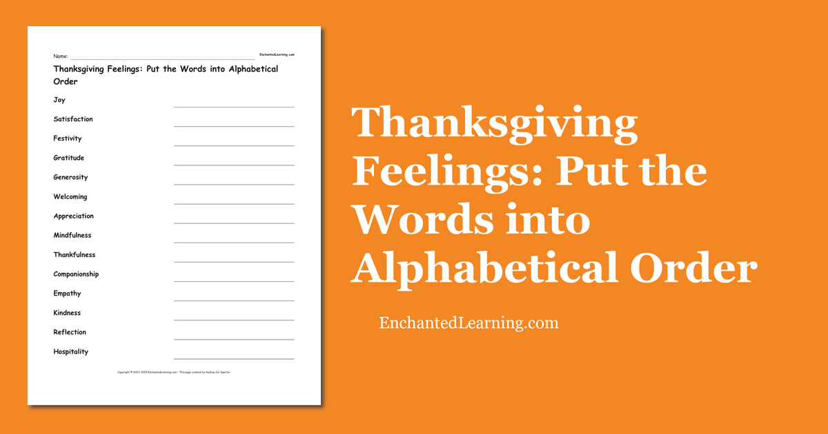 Thanksgiving Feelings: Put the Words into Alphabetical Order ...