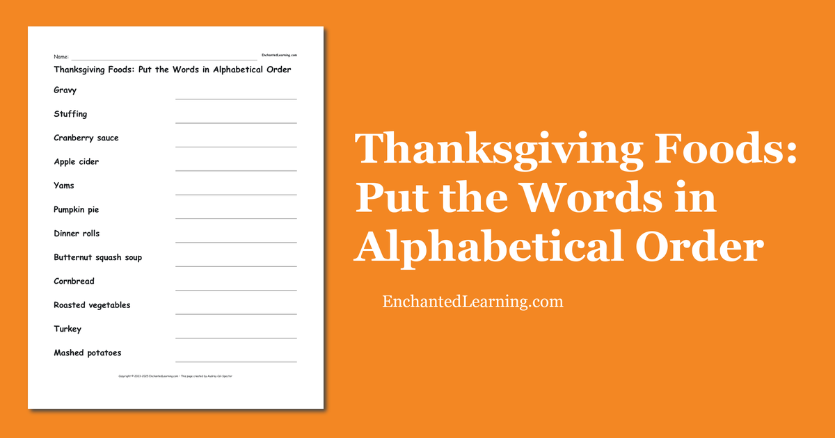 Thanksgiving Foods: Put the Words in Alphabetical Order - Enchanted ...