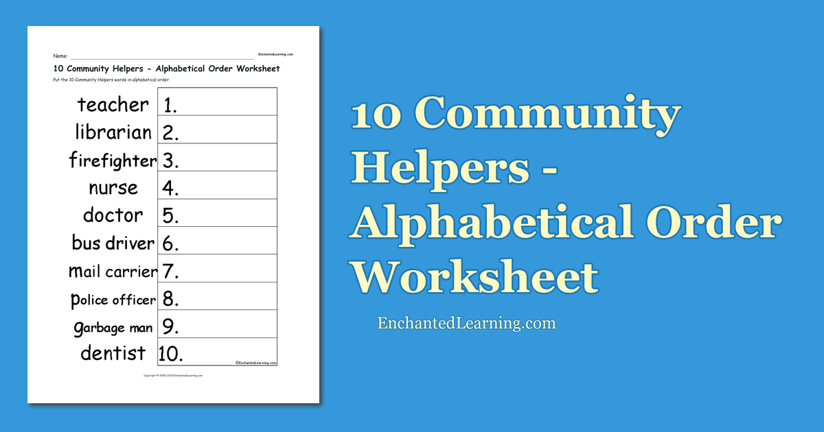 10 Community Helpers - Alphabetical Order Worksheet - Enchanted Learning