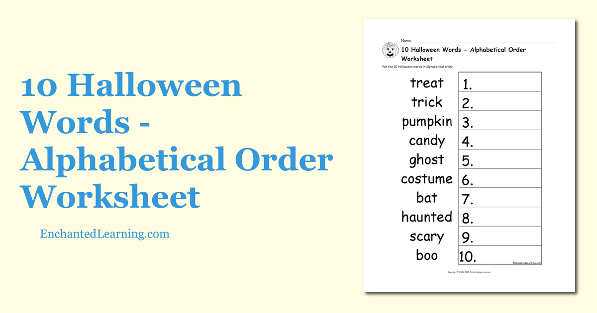 10 Halloween Words - Alphabetical Order Worksheet - Enchanted Learning