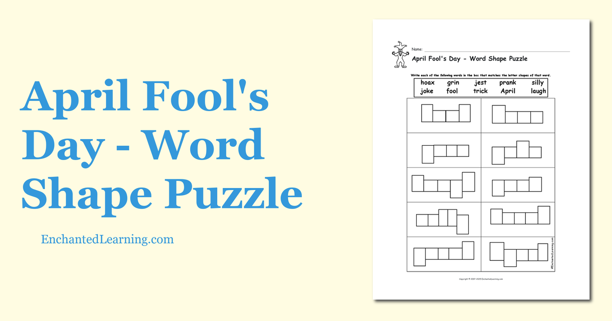 April Fool's Day - Word Shape Puzzle - Enchanted Learning