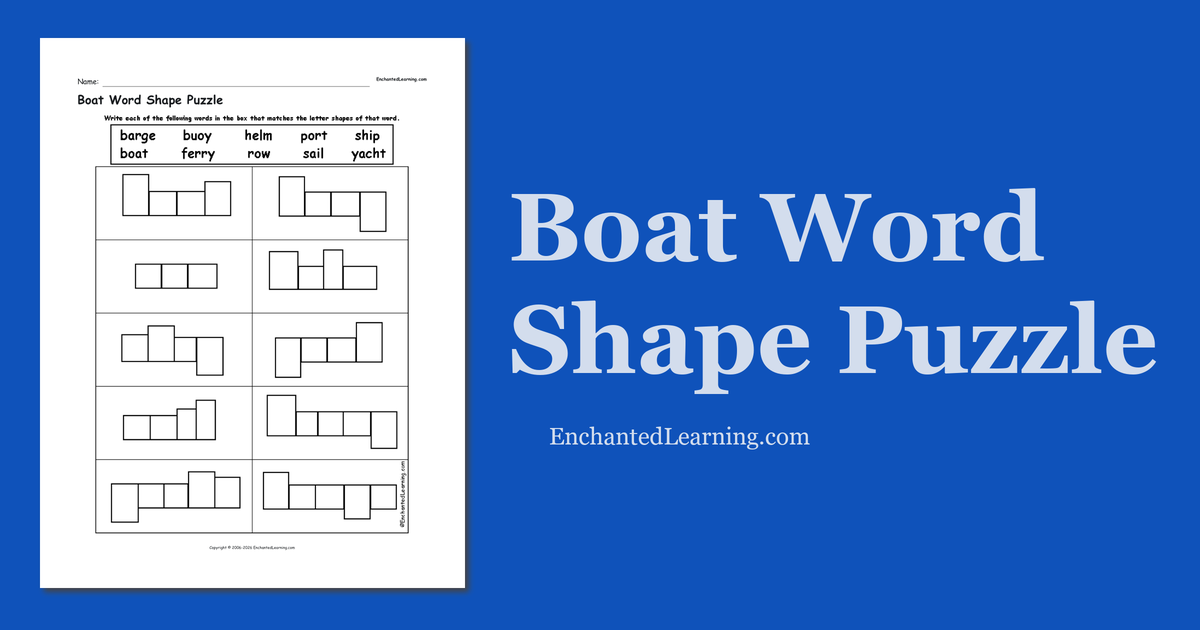 Boat Word Shape Puzzle - Enchanted Learning