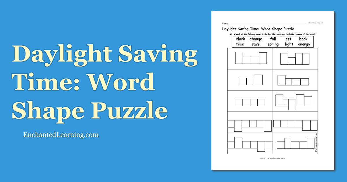 Daylight Saving Time: Word Shape Puzzle - Enchanted Learning