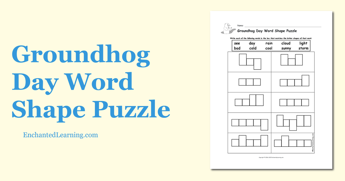 Groundhog Day Word Shape Puzzle - Enchanted Learning