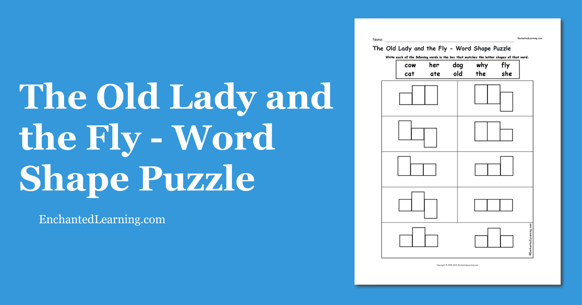 The Old Lady and the Fly - Word Shape Puzzle - Enchanted Learning