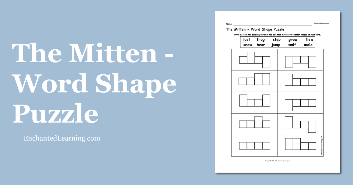 The Mitten - Word Shape Puzzle - Enchanted Learning