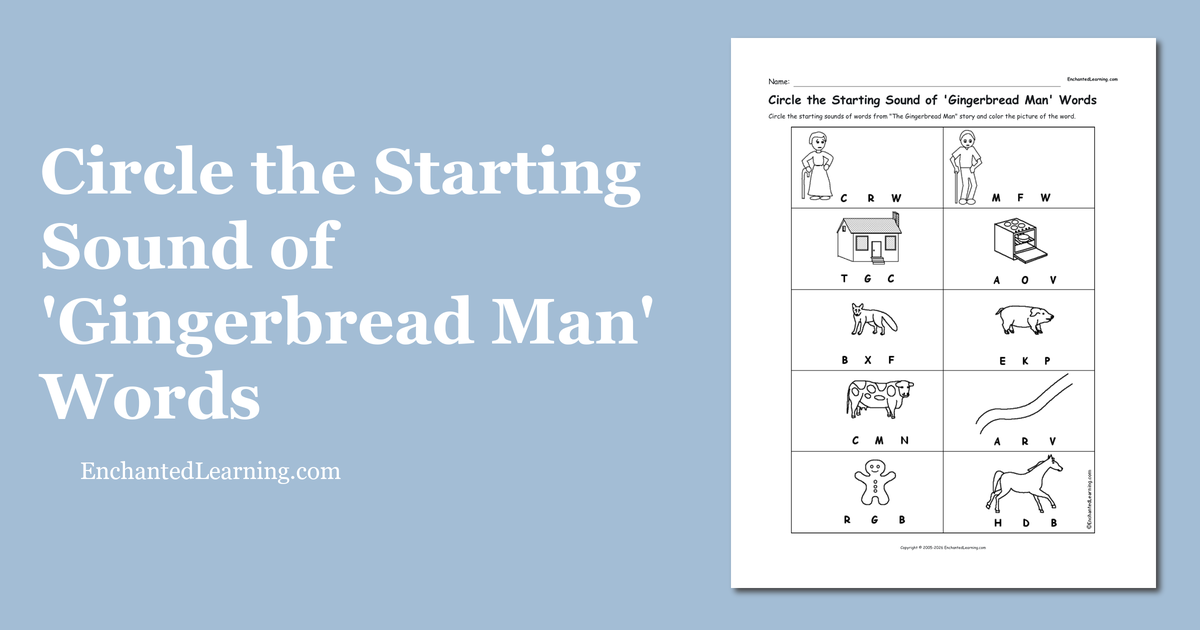 Circle the Starting Sound of 'Gingerbread Man' Words - Enchanted Learning
