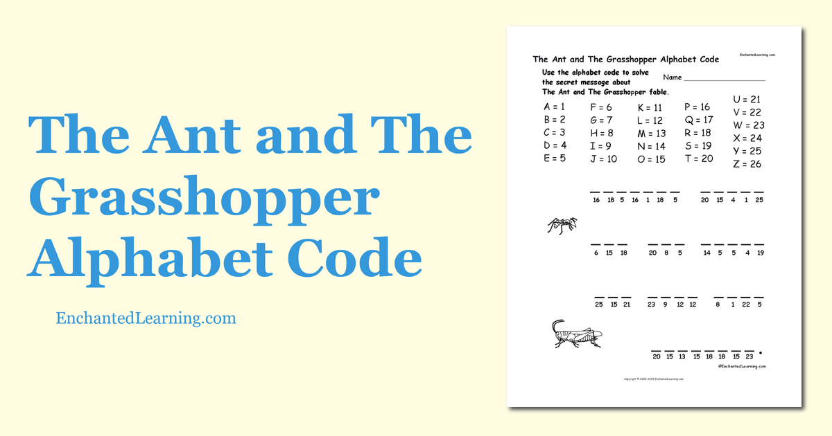 The Ant and The Grasshopper Alphabet Code - Enchanted Learning