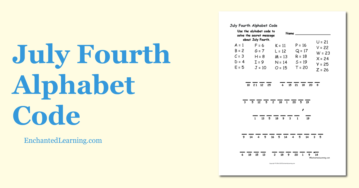 July 4th Alphabet Code - Enchanted Learning