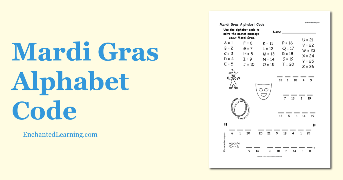Mardi Gras Alphabet Code - Enchanted Learning