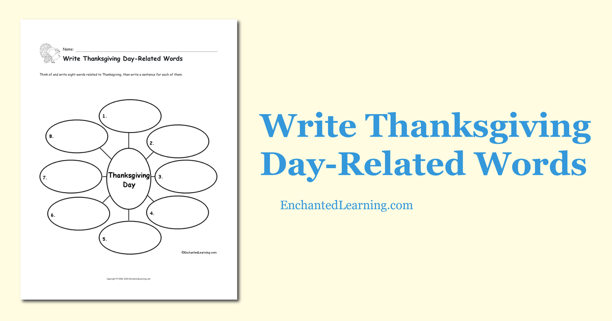 Write 8 Thanksgiving Day Words and Phrases - Enchanted Learning