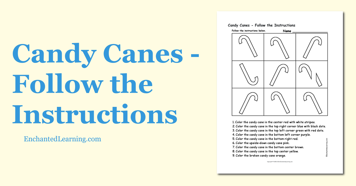 Candy Canes - Follow the Instructions - Enchanted Learning