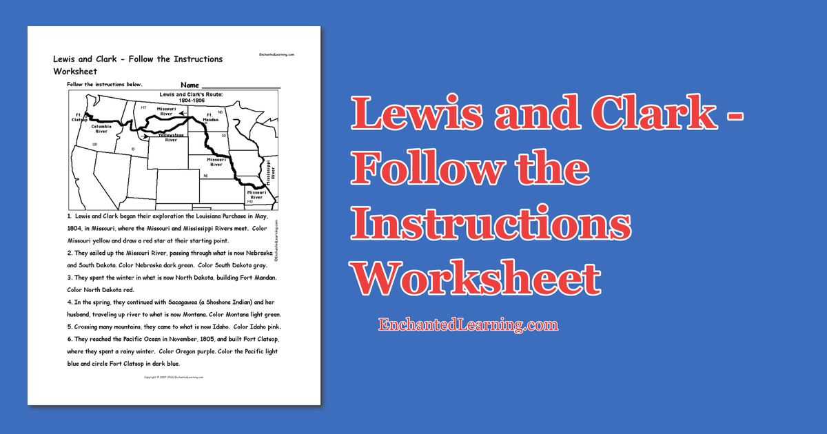 Lewis and Clark - Follow the Instructions Worksheet - Enchanted Learning