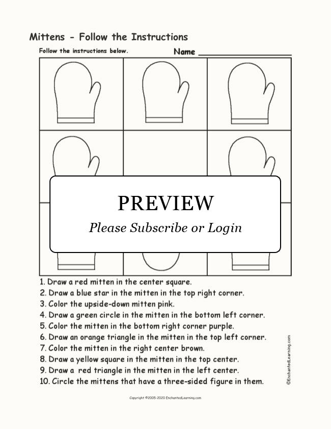 Mittens - Follow the Instructions - Enchanted Learning