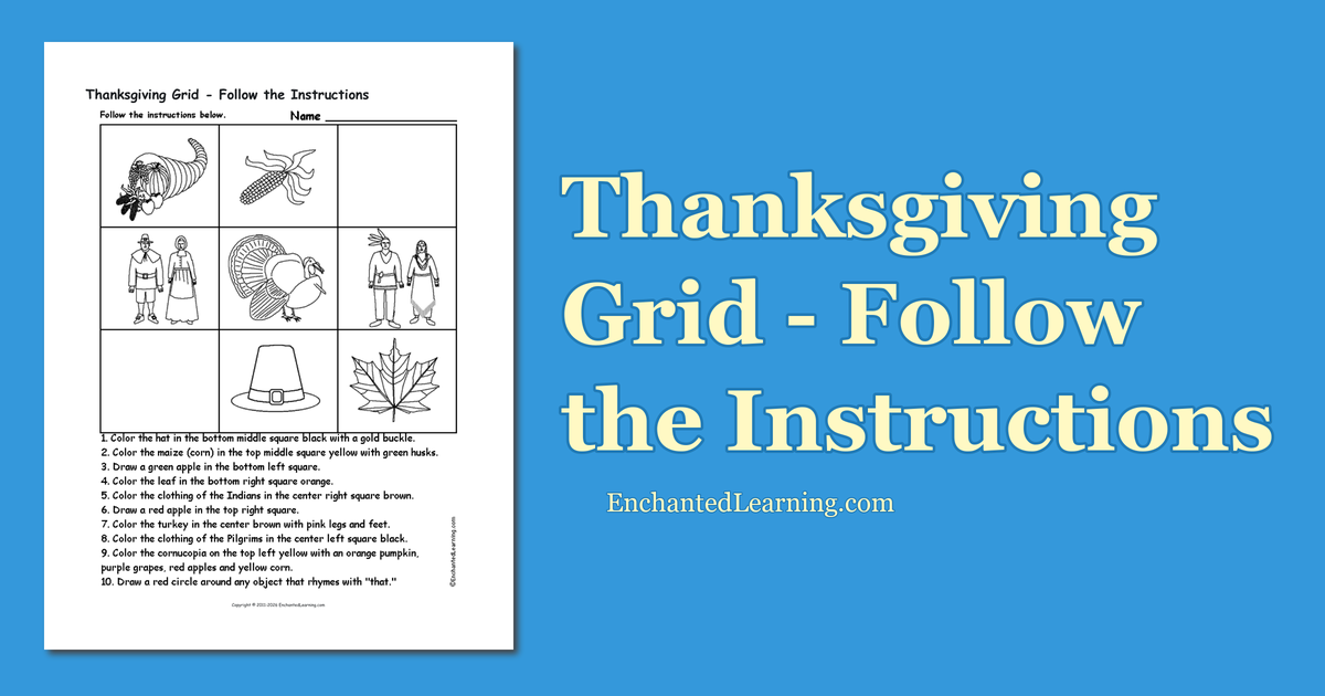 Thanksgiving Grid - Follow the Instructions - Enchanted Learning
