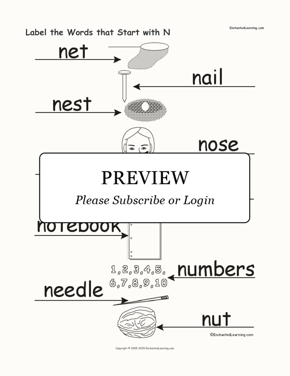 Label The Words That Start With N Enchanted Learning