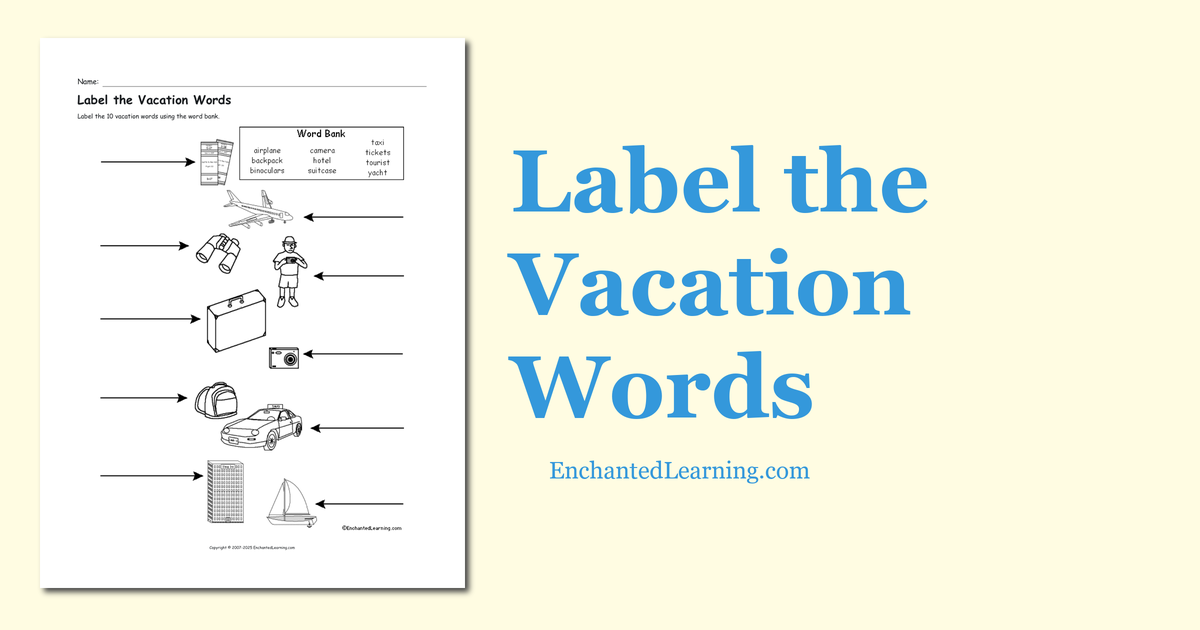 Label the Vacation Words - Enchanted Learning