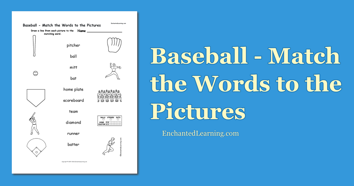 Baseball - Match the Words to the Pictures - Enchanted Learning