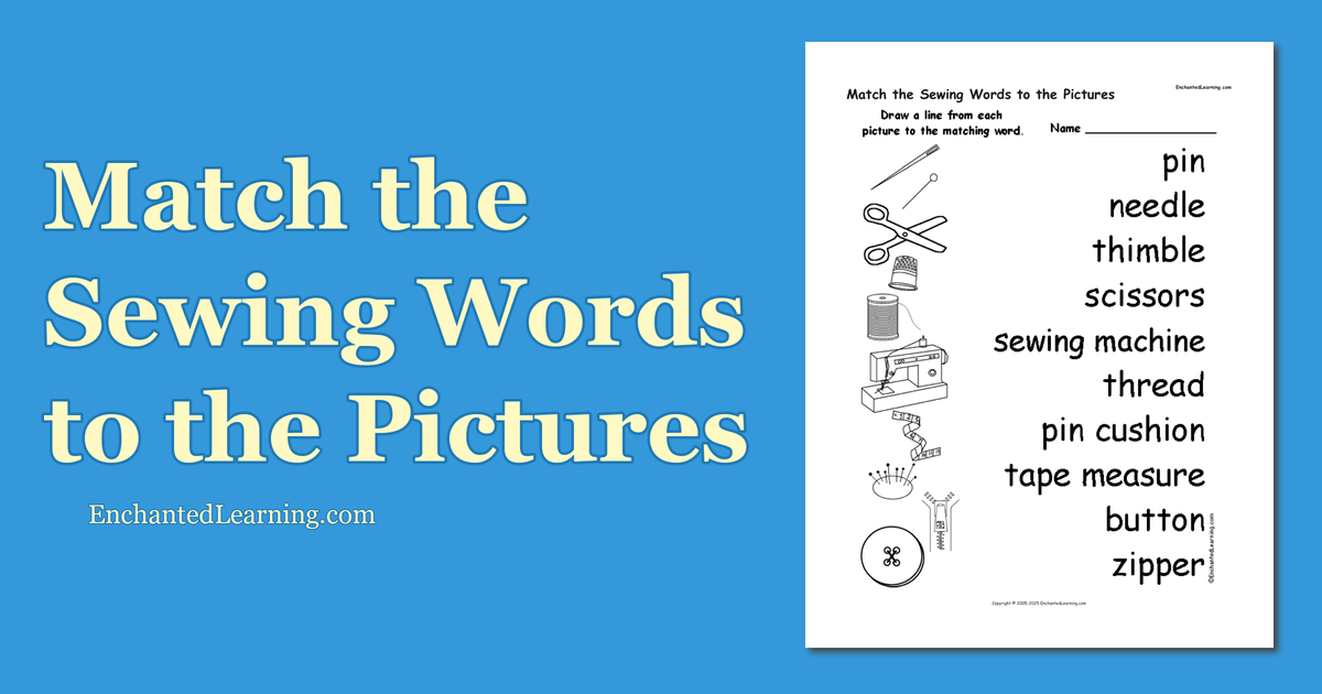 Match the Sewing Words to the Pictures - Enchanted Learning