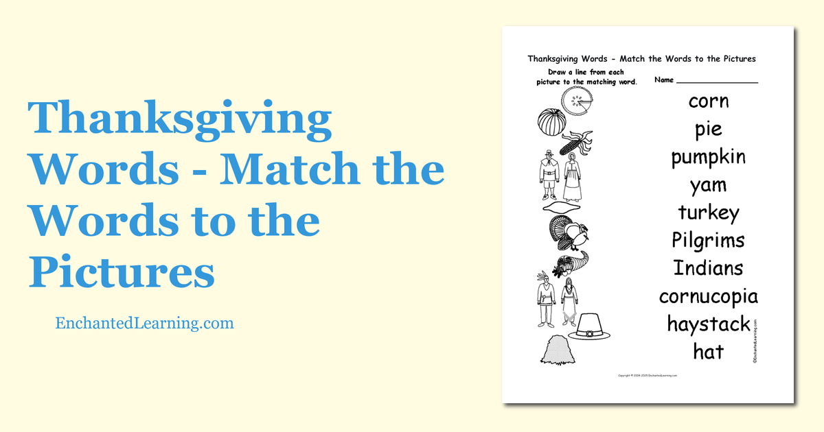 Thanksgiving Words - Match the Words to the Pictures - Enchanted Learning