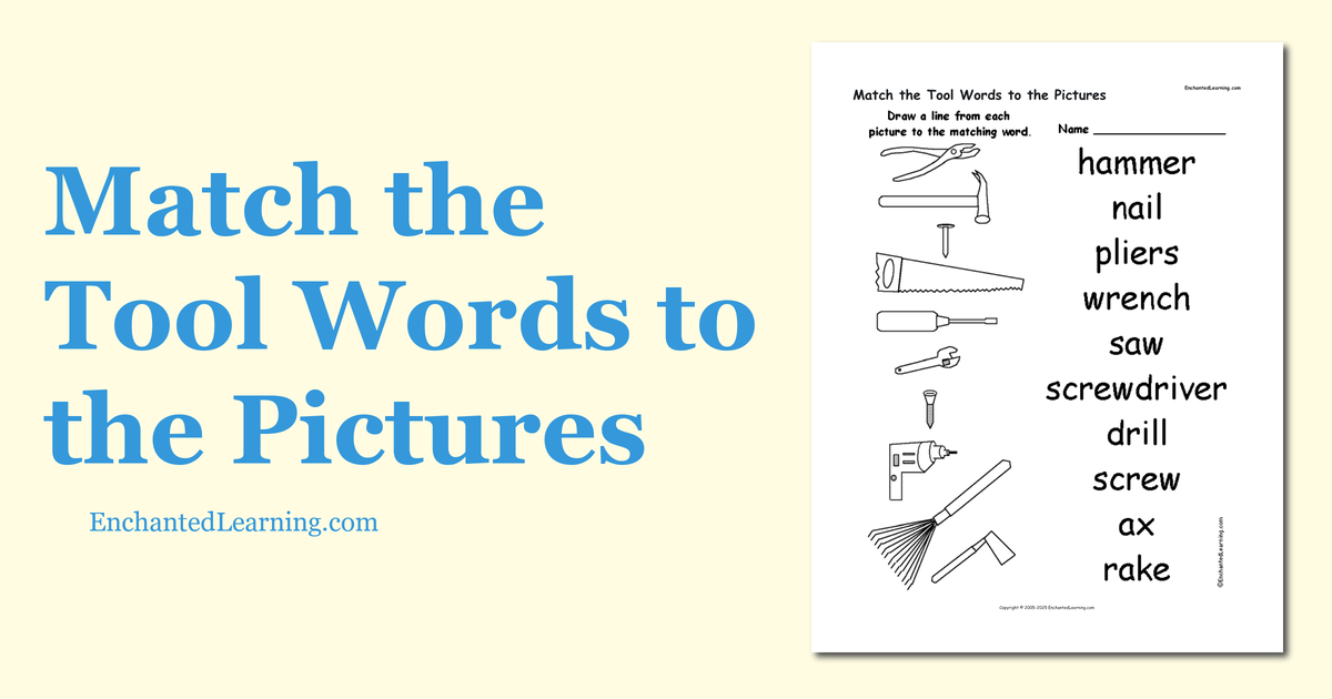 Match the Tool Words to the Pictures - Enchanted Learning