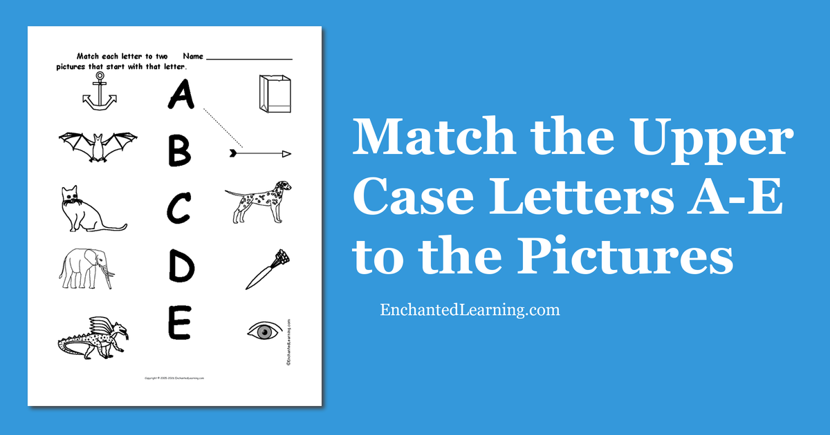 Match the Upper Case Letters A-E to the Pictures - Enchanted Learning