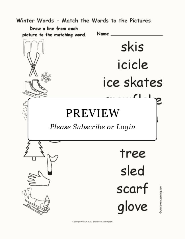 Winter Words - Match the Words to the Pictures - Enchanted Learning