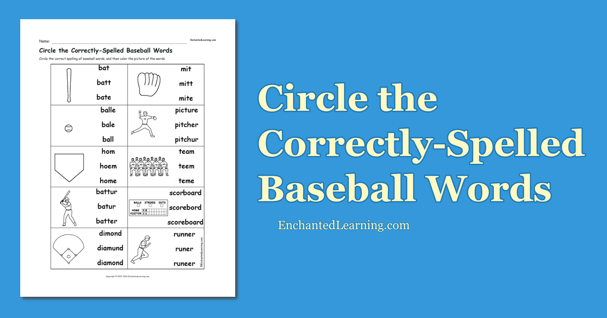 Circle the Correctly-Spelled Baseball Words - Enchanted Learning