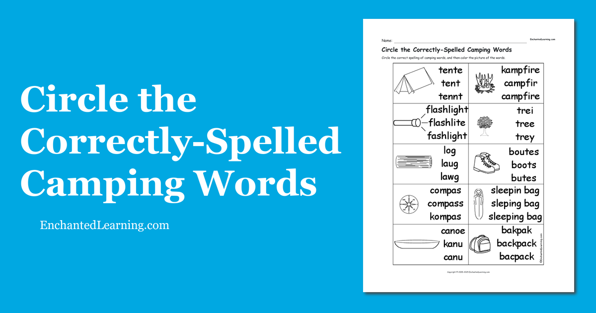 Circle the Correctly-Spelled Camping Words - Enchanted Learning