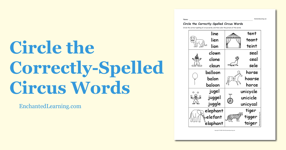 Circle the Correctly-Spelled Circus Words - Enchanted Learning