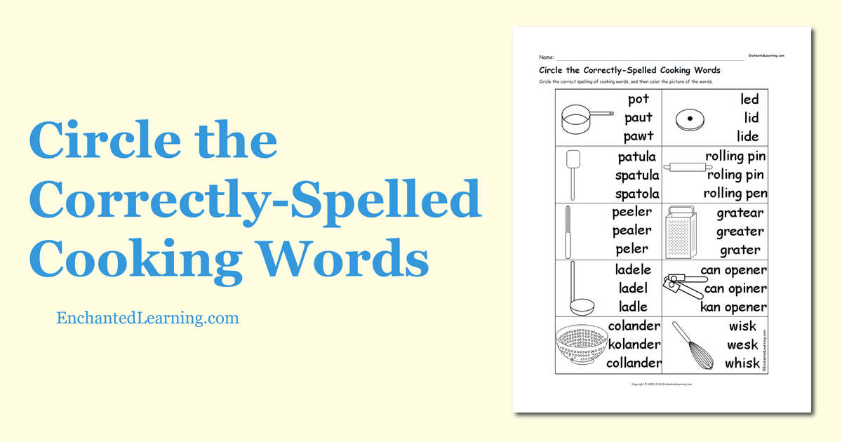 Circle the Correctly-Spelled Cooking Words - Enchanted Learning