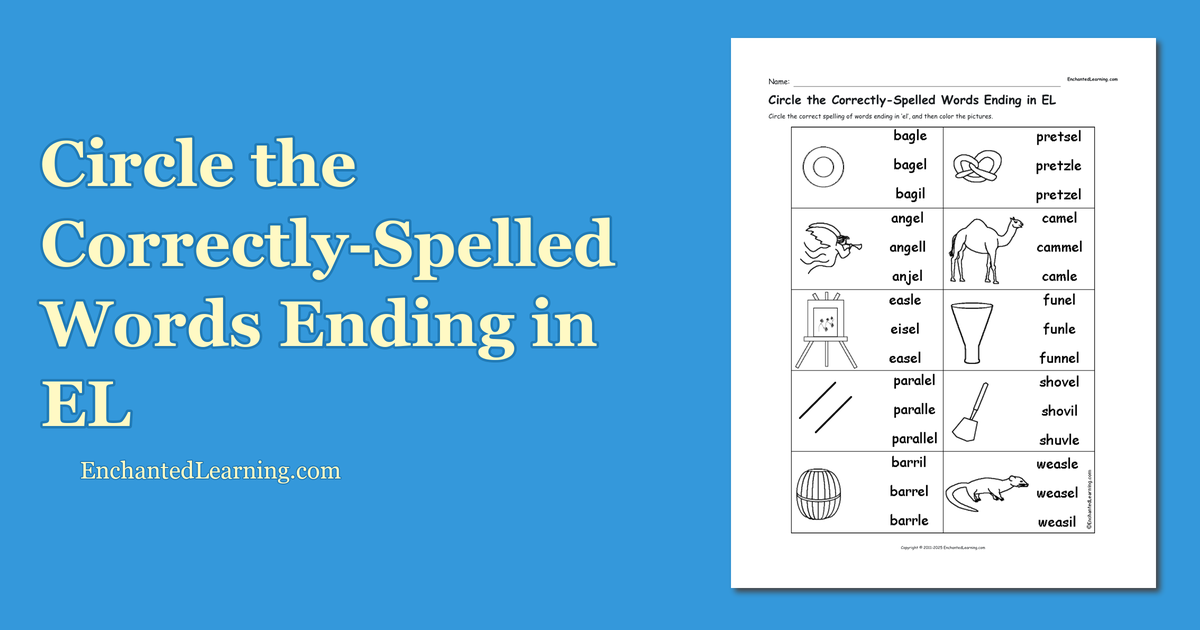 Circle the Correctly-Spelled Words Ending in EL - Enchanted Learning