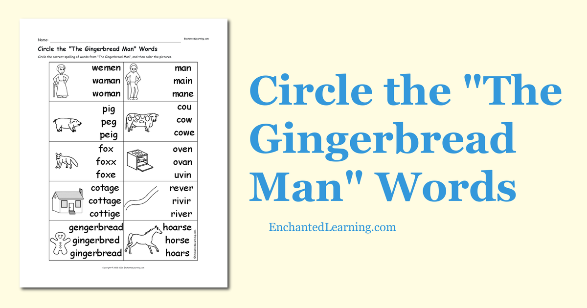 Circle the "The Gingerbread Man" Words - Enchanted Learning