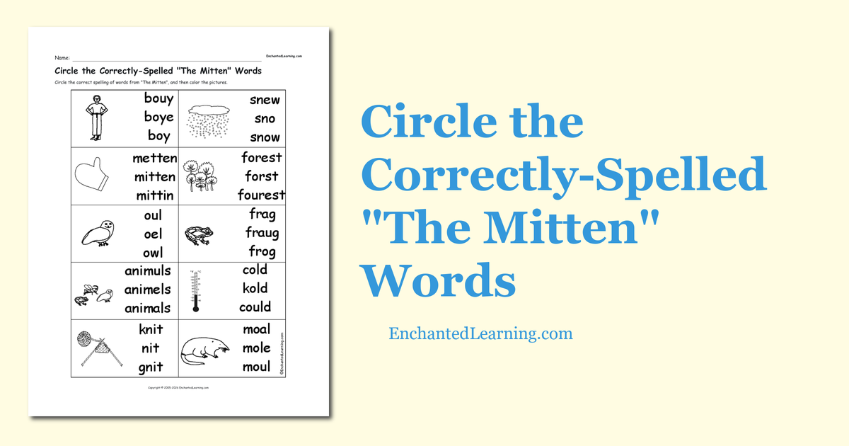 Circle the Correctly-Spelled "The Mitten" Words - Enchanted Learning
