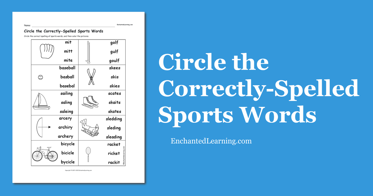 Circle the Correctly-Spelled Sports Words - Enchanted Learning
