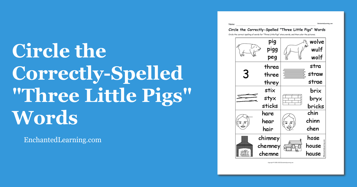 Circle the Correctly-Spelled "Three Little Pigs" Words - Enchanted Learning