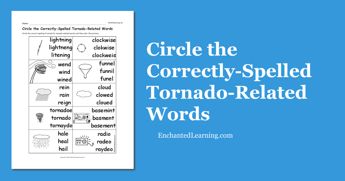 Circle the Correctly-Spelled Tornado-Related Words - Enchanted Learning