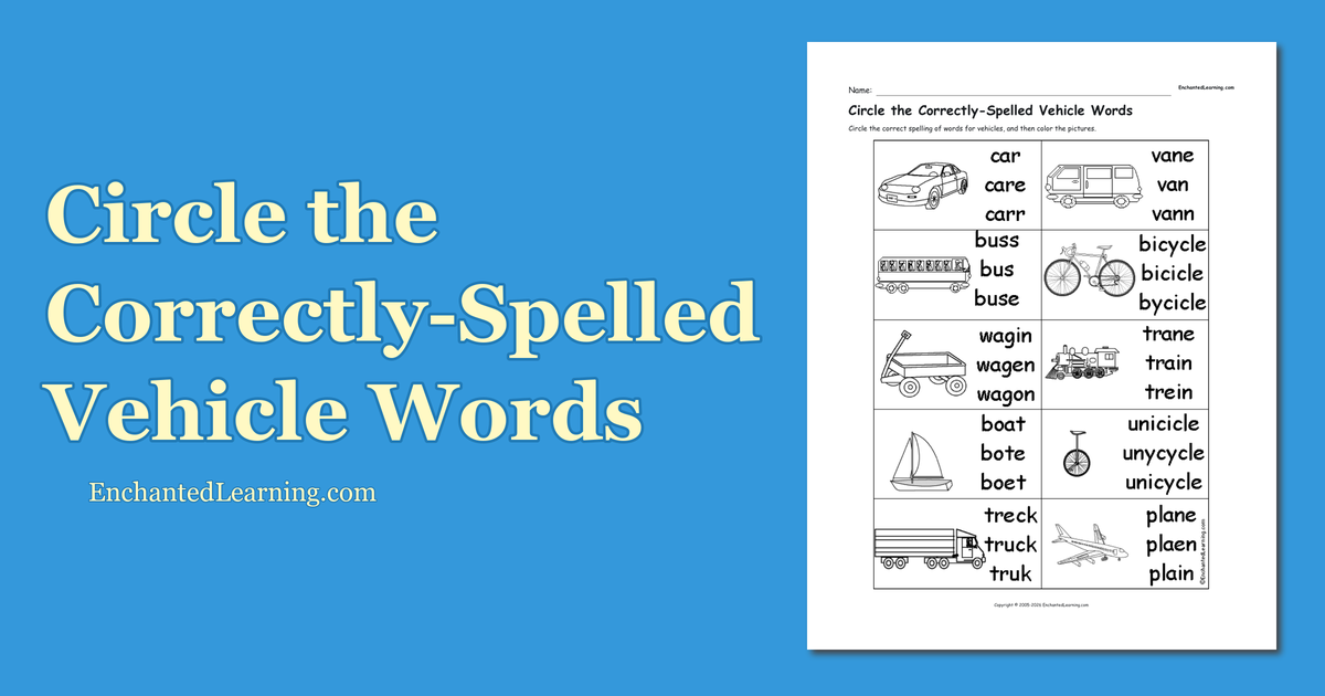 Circle the Correctly-Spelled Vehicle Words - Enchanted Learning
