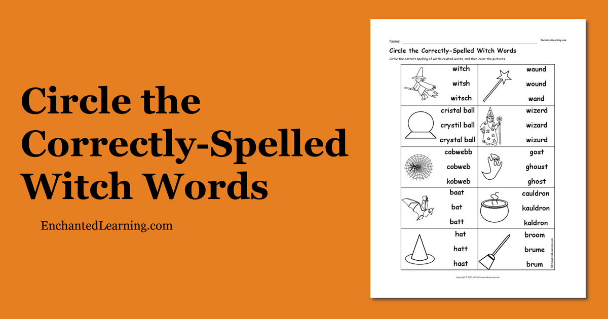 Circle the Correctly-Spelled Witch Words - Enchanted Learning