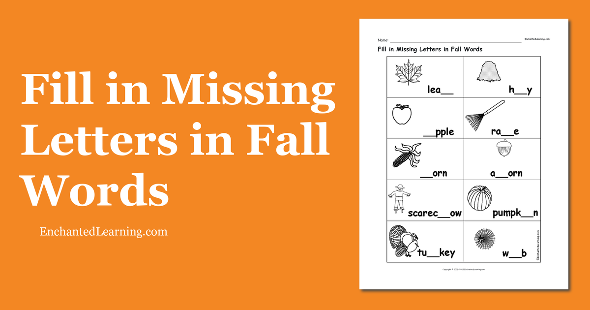 Fill in Missing Letters in Fall Words - Enchanted Learning