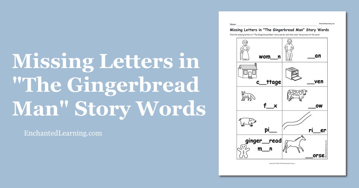 Missing Letters in "The Gingerbread Man" Story Words - Enchanted Learning